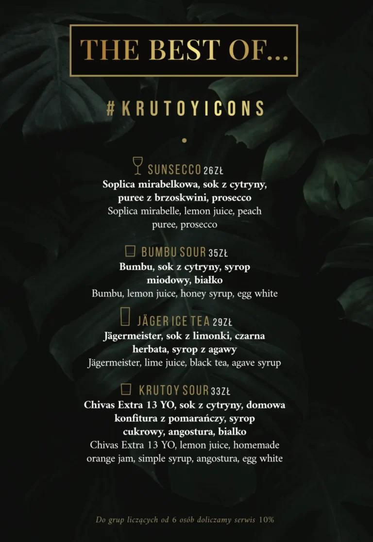 Menu Warszawa – Krutoy Lounge